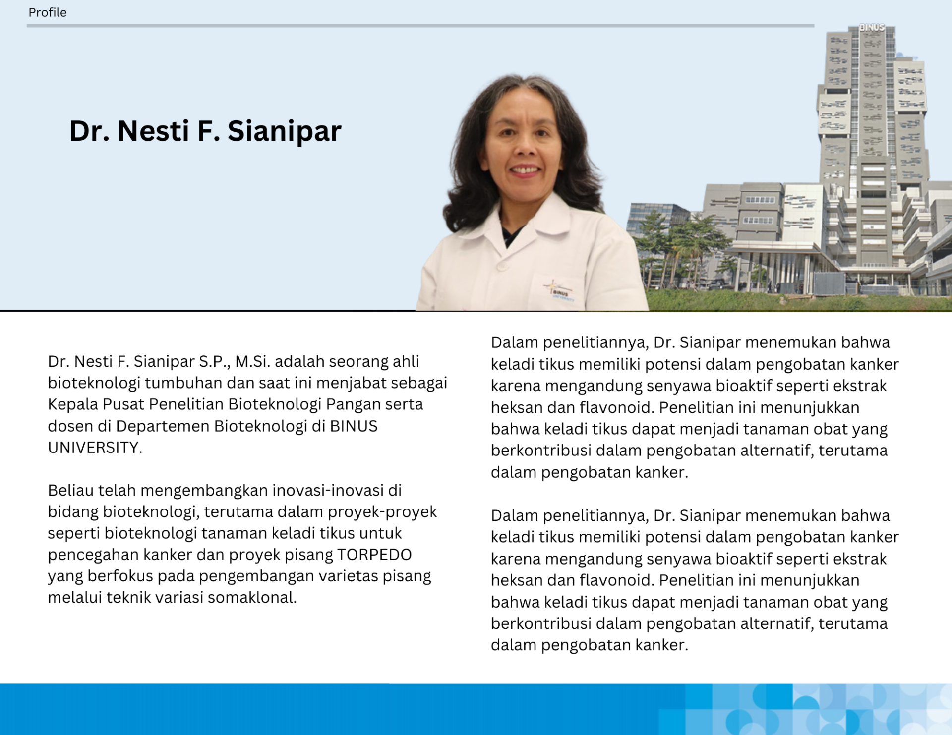 Dr. Nesti Sianipar, S.P., M.Si. – Biotechnology